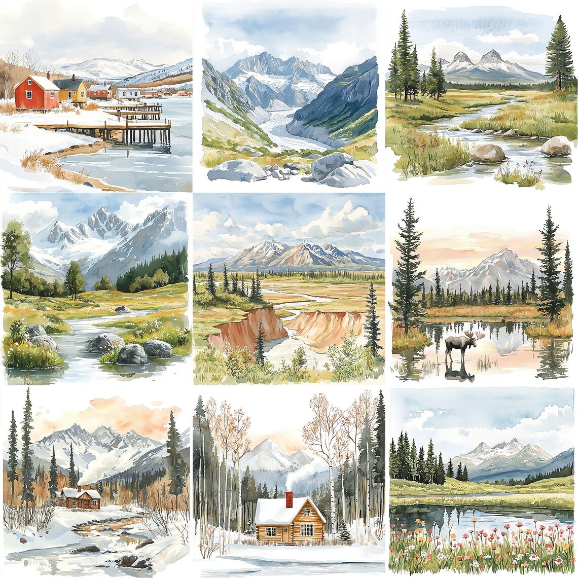 JPEG Watercolor Alaska Clipart Bundle City Clipart Landscape Clipart ...