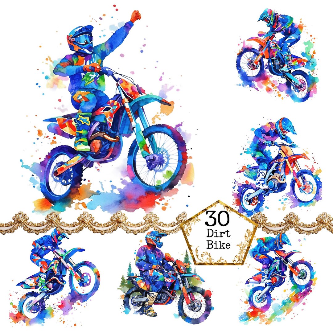 Dirt Bike Clipart Motocross Motorcycle Printable Watercolor Art Paper ...