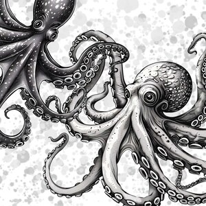 Monochromatic Octopus Clipart Bundle Lithography Vintage Illustration ...