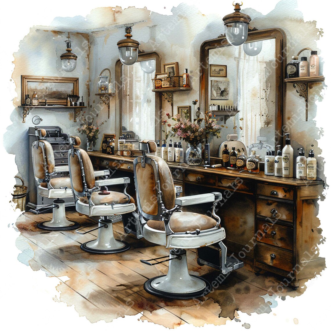 Watercolor Vintage Barber Shop JPEG Instant Download Hairdresser's Shop ...
