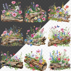 Watercolor Overgrown Log Clipart Bundle Forest Clipart Magical Forest ...