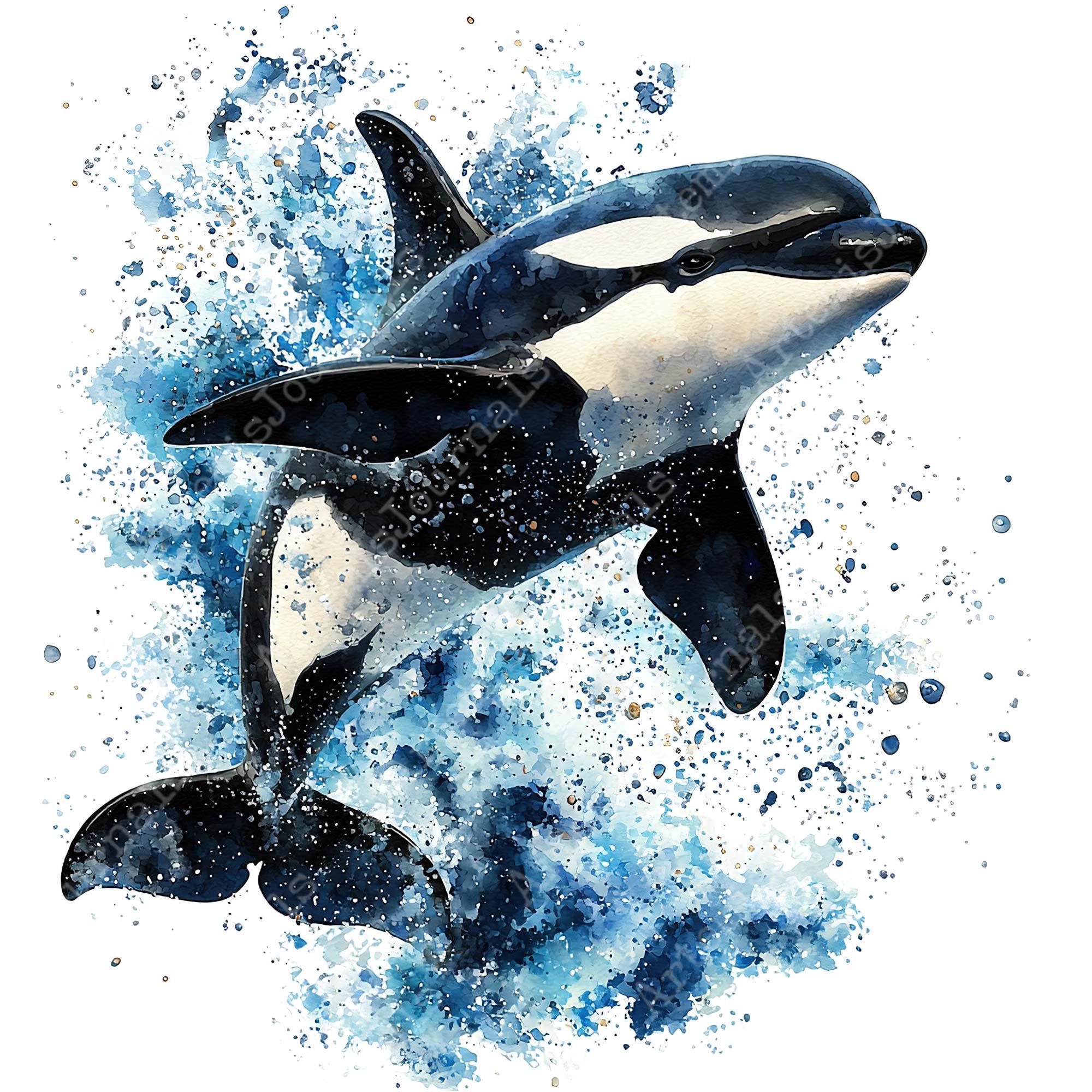 JPEG Watercolor Orca Clipart Bundle Ocean Wave Clipart Summer Clipart ...