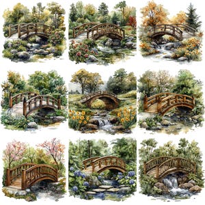 JPEG Watercolor Spring Bridges Clipart Bundle Spring Clipart Floral ...