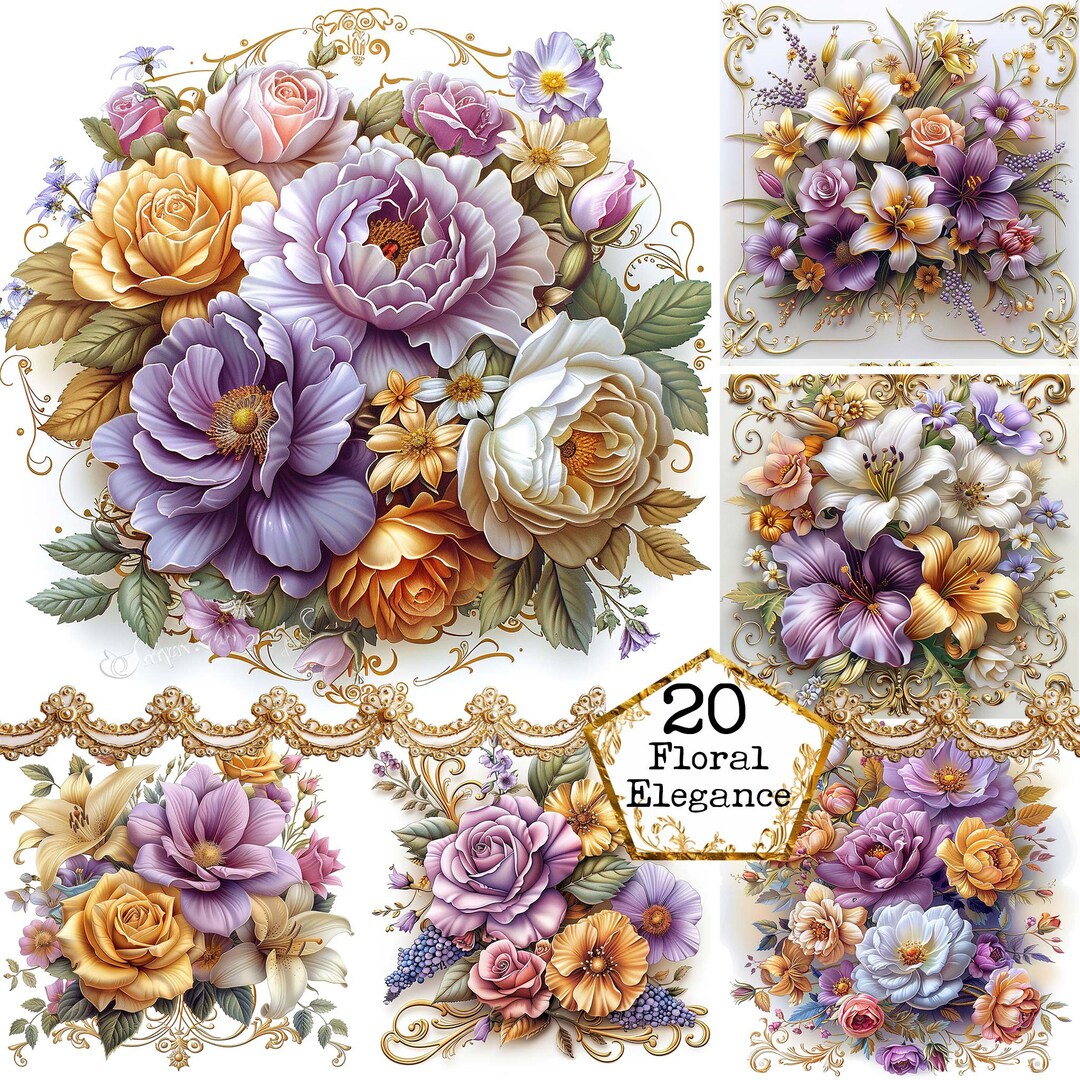 JPEG Flowers Bouquet Digital Paper Pack Digital Paper Pack Background ...