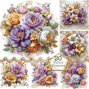 JPEG Flowers Bouquet Digital Paper Pack Digital Paper Pack Background ...