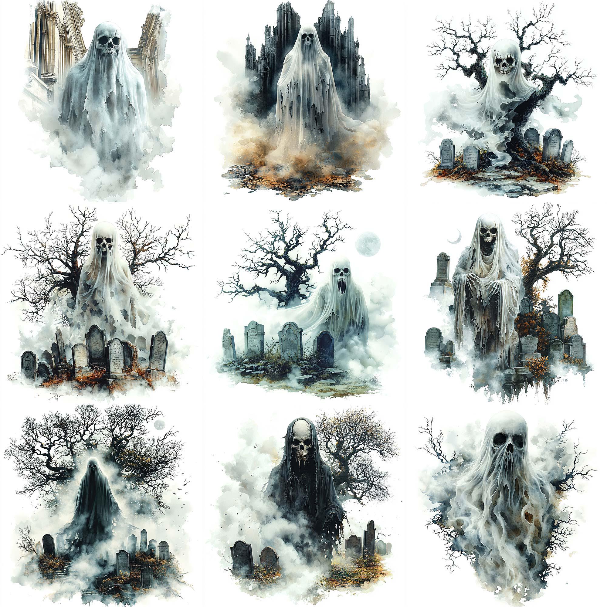JPEG Scary Ghost Clipart Bundle Spooky Scenery Horror Clipart Halloween ...