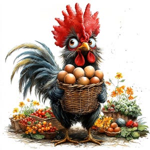 JPEG Super Weird Watercolor Rooster Clipart Bundle Whimsical Rooster ...
