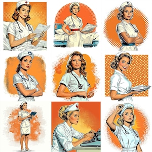JPEG Retro Nurse Clipart Bundle Pop Art Retro Nurse Clipart Commercial ...