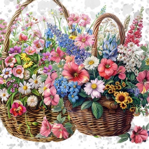 Watercolor Wild Flowers Baskets Clipart Bundle Spring Clipart ...