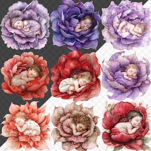 Baby in Flowers Clipart Baby Shower Clipart Printable Watercolor PNG ...