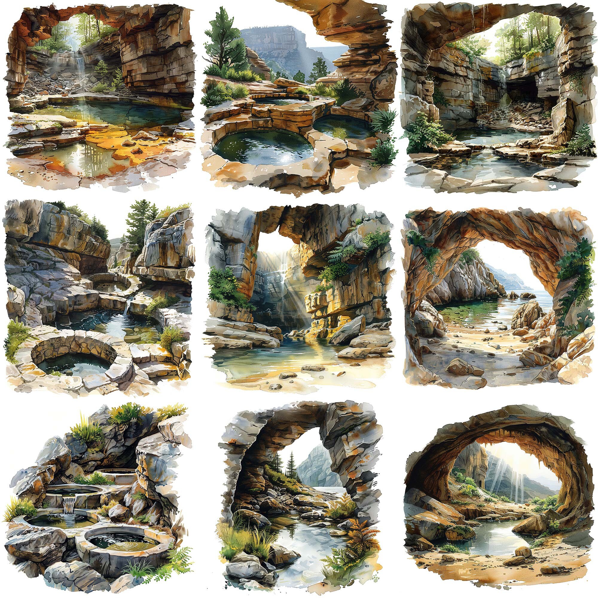 JPEG Watercolor Cave Pool Clipart Bundle JPEG Instant Download ...