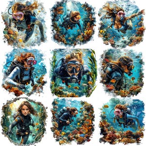 JPEG Woman Diving Clipart Bundle Scuba Diving Clipart Underwater ...