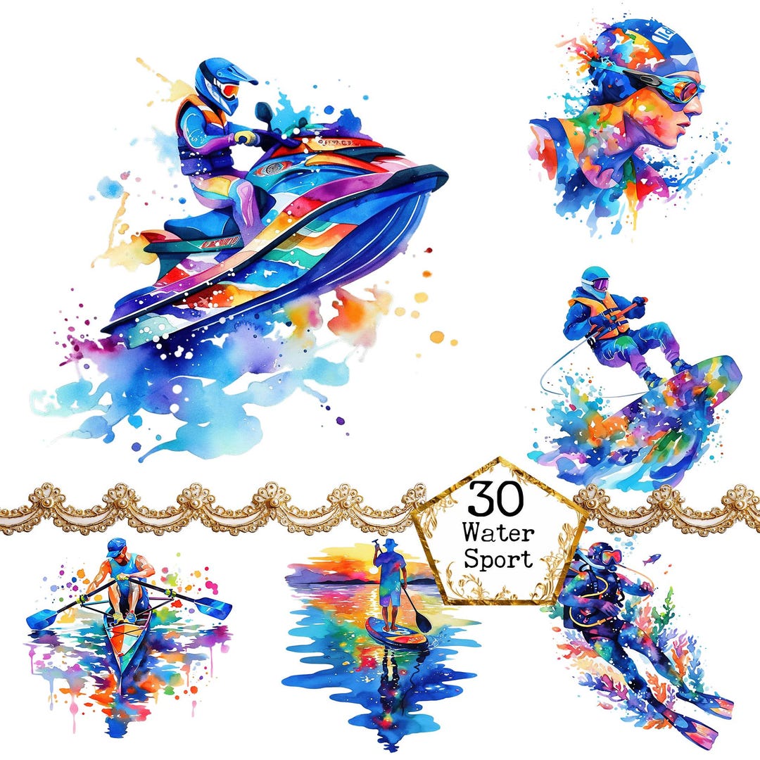 Watercolor Watersport Clipart Bundle - Instant Download in PNG and JPEG ...