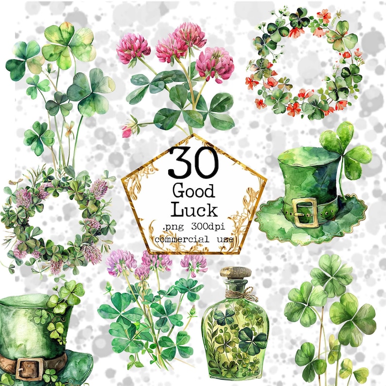 Watercolor Clover Clipart Floral Shamrock Wreaths PNG St. Patrick Theme ...