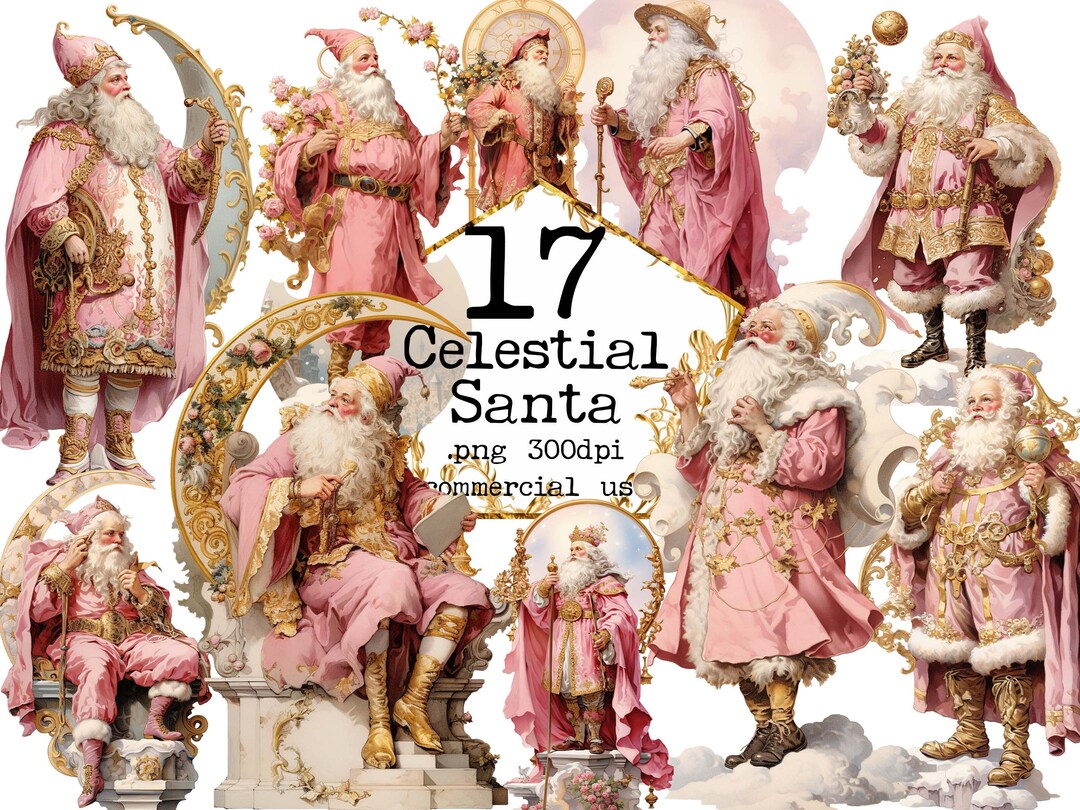 Celestial Santa Clipart Bundle Pink Wizard Santa PNG Wicca Clipart Pink ...