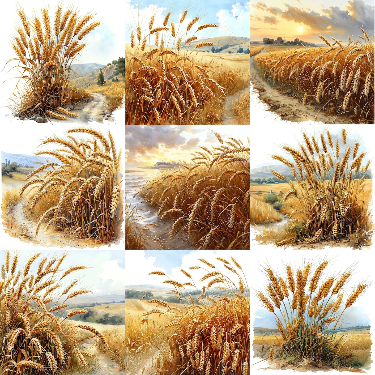 Watercolor Wheat Clipart Bundle JPEG Wheat Digital Images Wheat ...