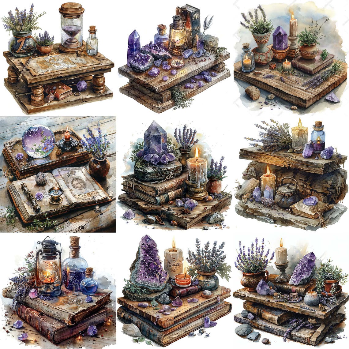JPEG Witches Desk Clipart Bundle Crystal Ball Magic Stones Spells and ...