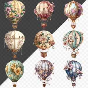 PNG Watercolor Floral Hot Air Balloons Vintage Clipart Watercolor ...
