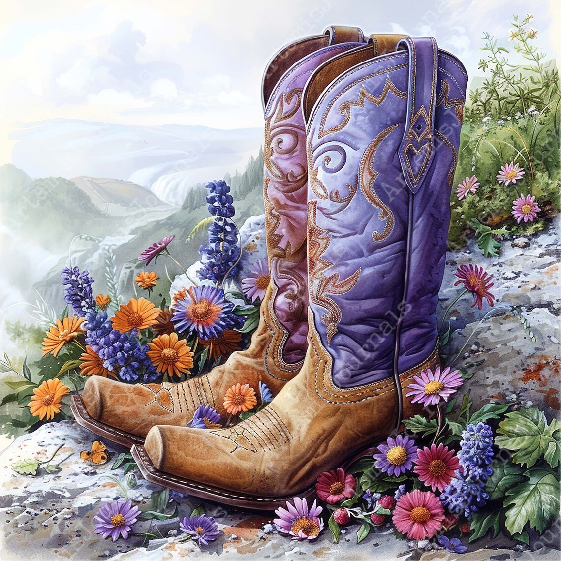Watercolor Cowboy Boots Clipart Bundle JPEG Western Clipart Watercolor ...