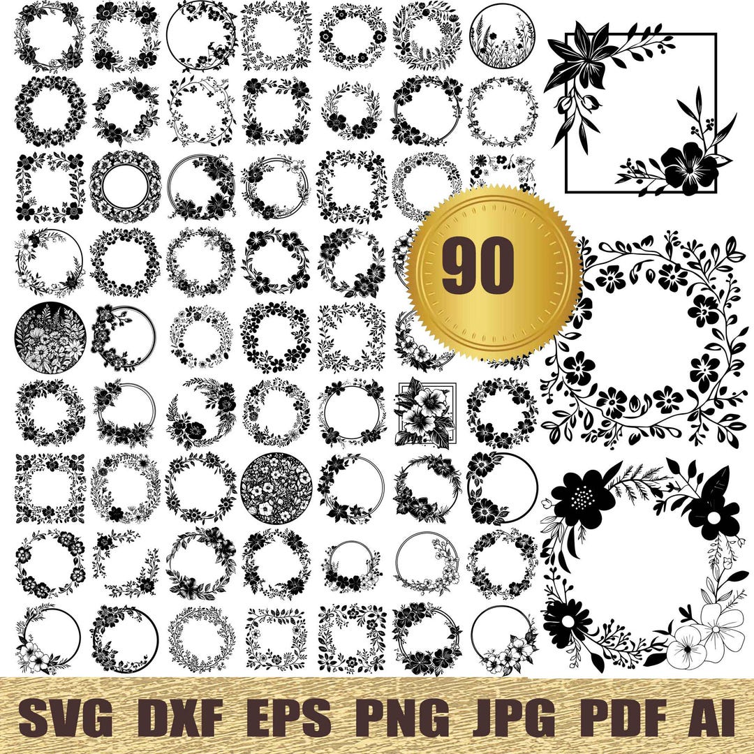 90 Floral Frames Svg Cut File, Frames Svg, Square Frame Svg, Frame Png ...