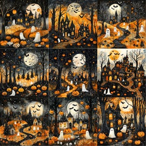 JPEG Watercolor Halloween Scenery Background Bundle Halloween Graphics ...