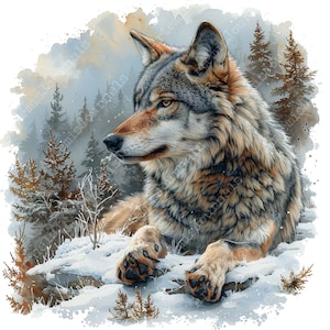 Watercolor Winter Wolf Forest Clipart Bundle JPEG Commercial Printable ...