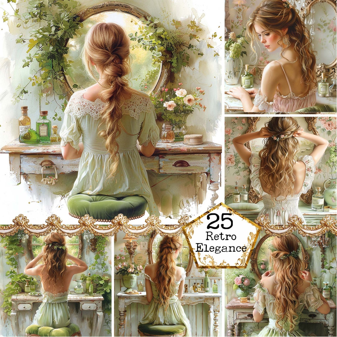 JPEG Shabby Chic Lady at the Mirror JPEG Boudoir Clipart Boudoir ...