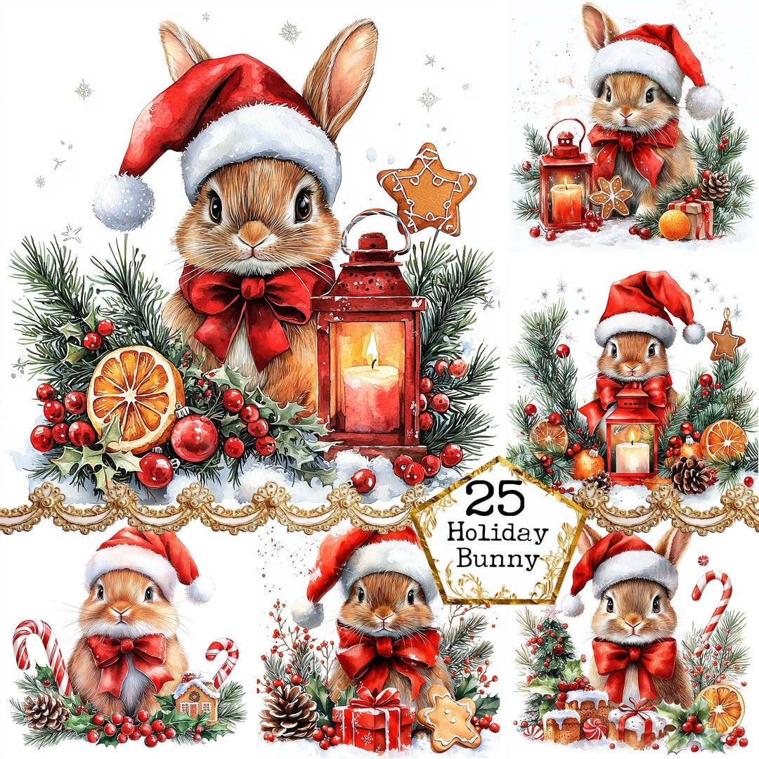 JPEG Watercolor Christmas Bunny Clipart Holliday Clipart Christmas ...