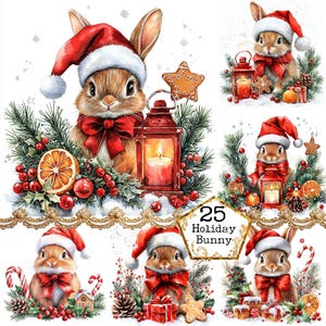 JPEG Watercolor Christmas Bunny Clipart Holliday Clipart Christmas ...