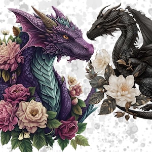 BIG BUND Dragons Watercolor Clipart, Fantasy Dragons PNG, Magical ...