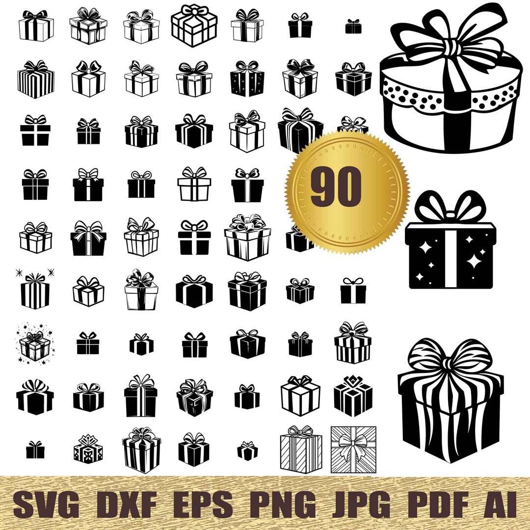 90 Christmas Gift Svg, Dxf, Eps, Ai, Pdf, Jpg, Png Gift Box PNG Bundle ...