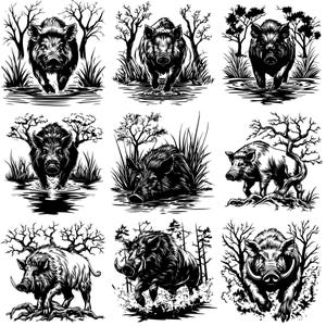 70 Wild Boar Svg, Dxf, Eps, Ai, Pdf, Jpg, Png Laser Engrave Files Svg ...