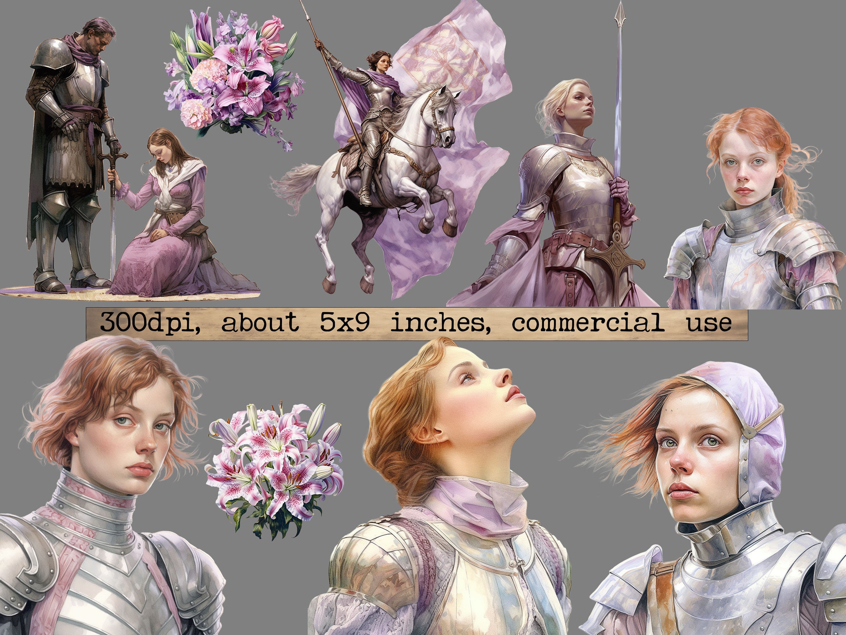 Joan of Arc PNG Clipart, Watercolor Romantic Bundle, Horses, Armor ...