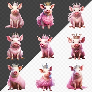 PNG Watercolor Pig Queen Clipart Bundle Fantasy Clipart Fairytale Pig ...