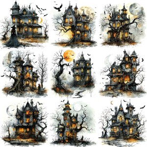 JPEG Watercolor Spooky Haunted House in the Woods Lonely House ...