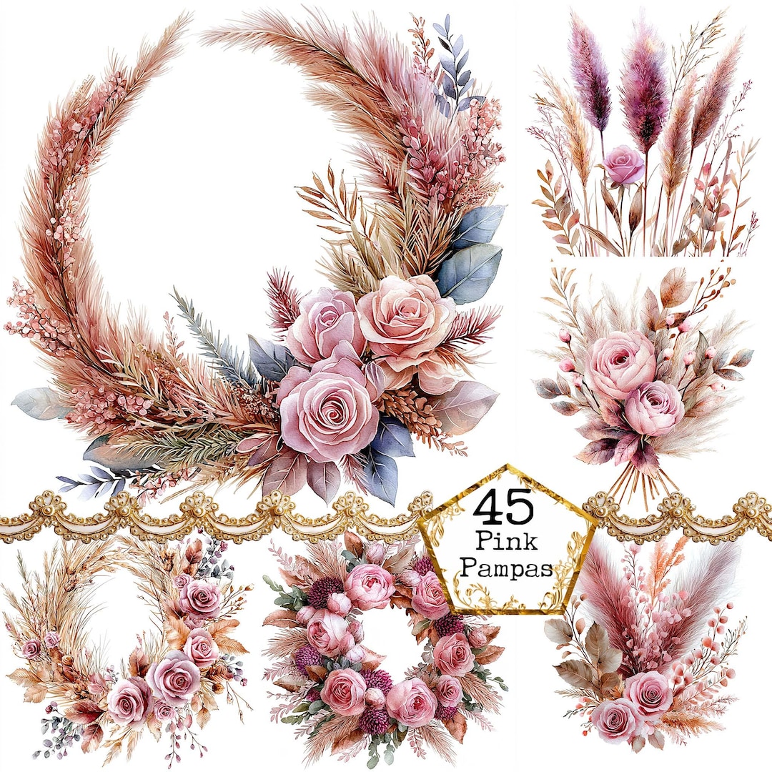 JPEG Pink Pampa Grass Clipart Wild Flowers Wild Grass Instant Download ...