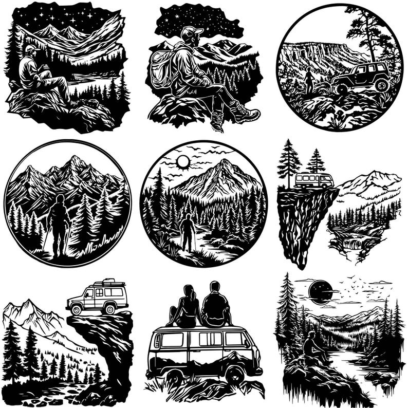 90 Mountain Hiking Svg, Dxf, Eps, Ai, Pdf, Jpg Png Forest Scene Svg ...