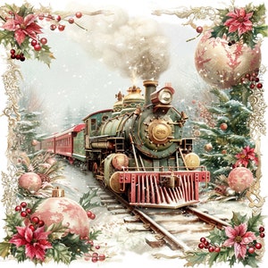 JPEG Watercolor Vintage Floral Train Vintage Locomotive Clipart Bundle ...