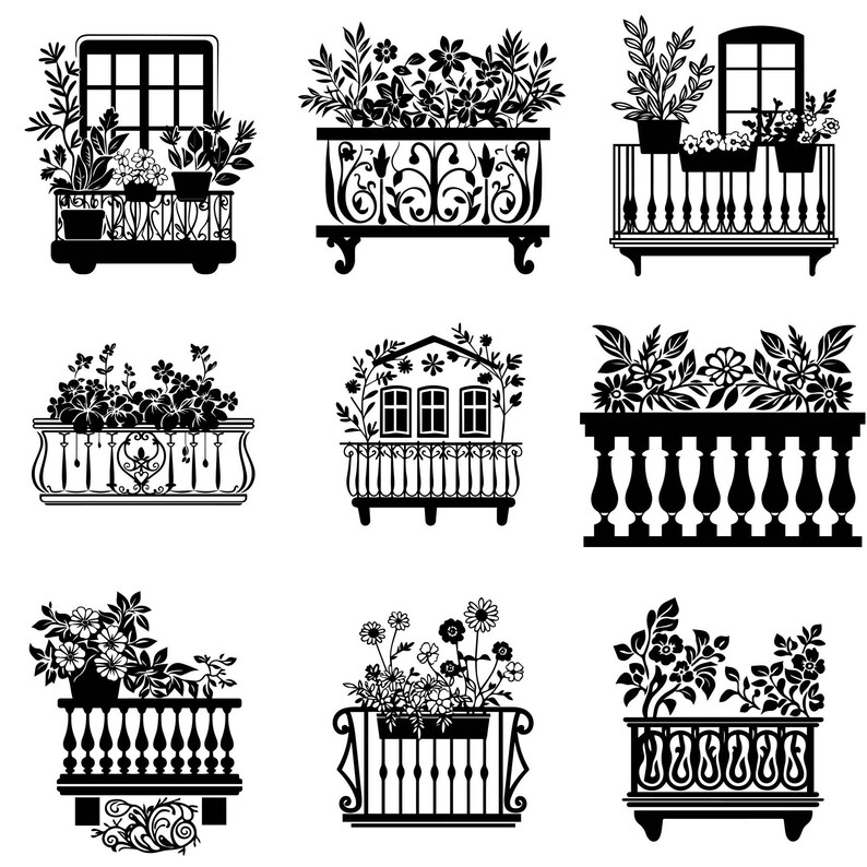 40 Floral Balcony Svg, Dxf, Eps, Ai, Pdf, Jpg, Png Balcony With Flower ...