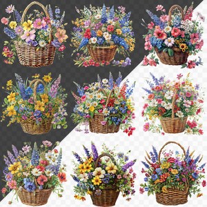 Watercolor Wild Flowers Baskets Clipart Bundle Spring Clipart ...