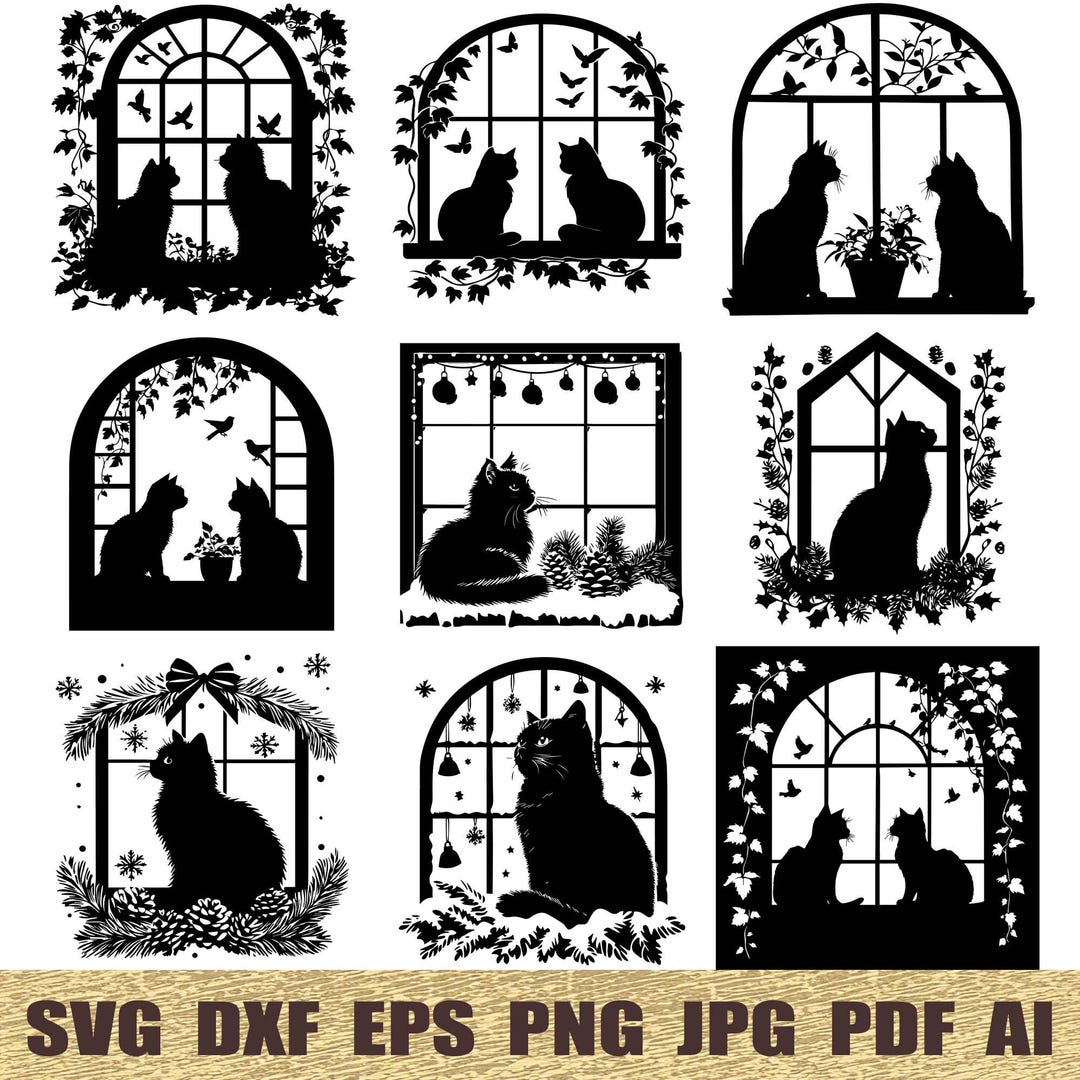 25 Cat and Window Svg, Dxf, Eps, Ai, Pdf, Jpg, Png, Window Png, Cat SVG ...