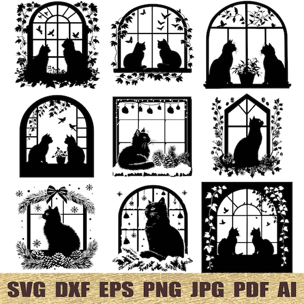 Winter Cats at Window - Etsy UK