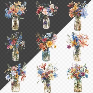 Flowers in a Jar Clipart Bundle PNG Wild Flowers Clipart Spring Clipart ...