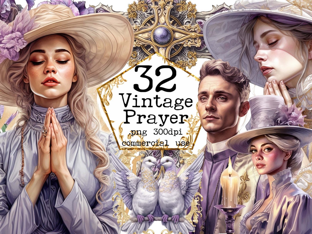 Praying Victorian Watercolor Bundle Clipart, Transparent Background PNG ...