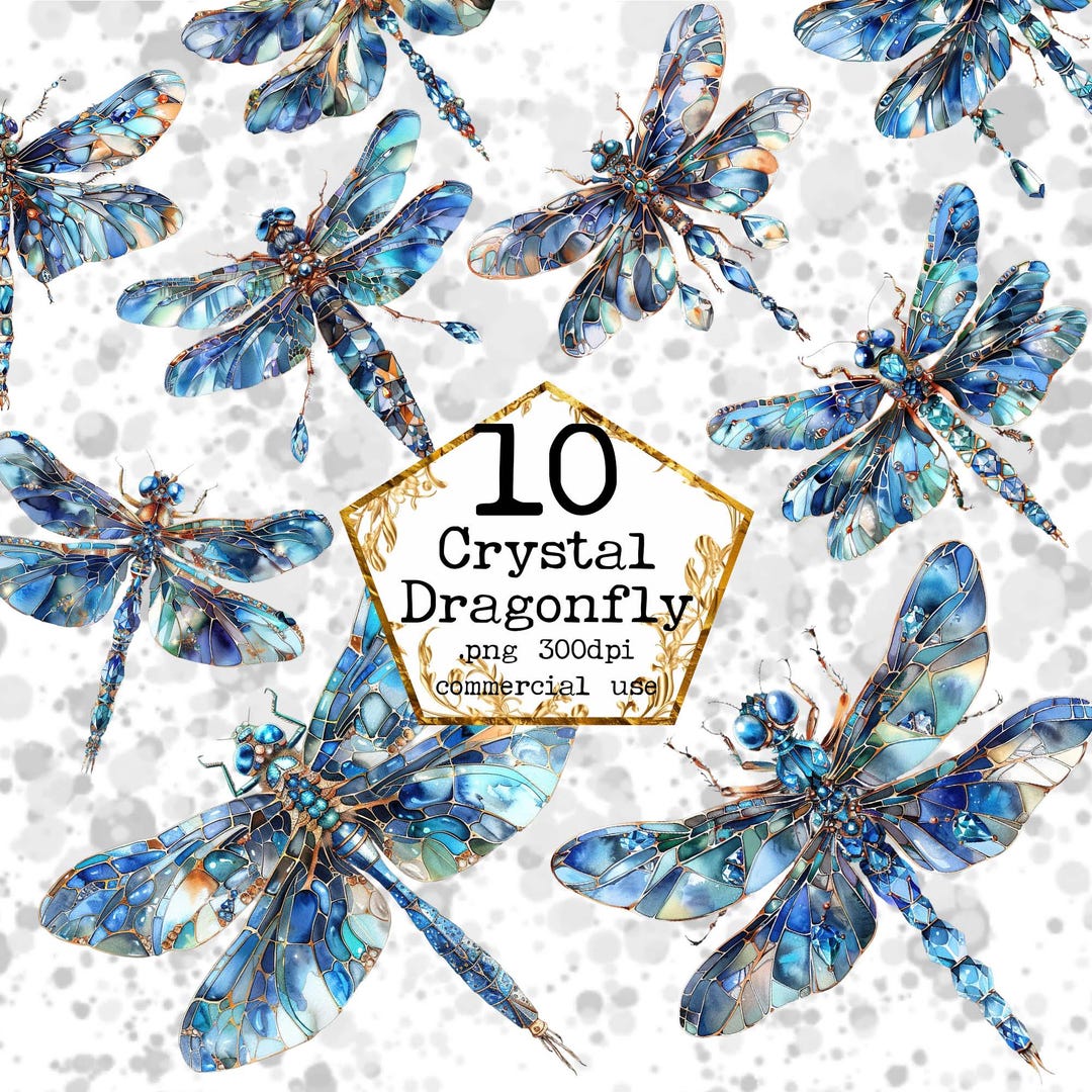 PNG Crystal Dragonfly Clipart Fantasy Dragonfly Jewelled Dragonfly Commercial Use Instant ...