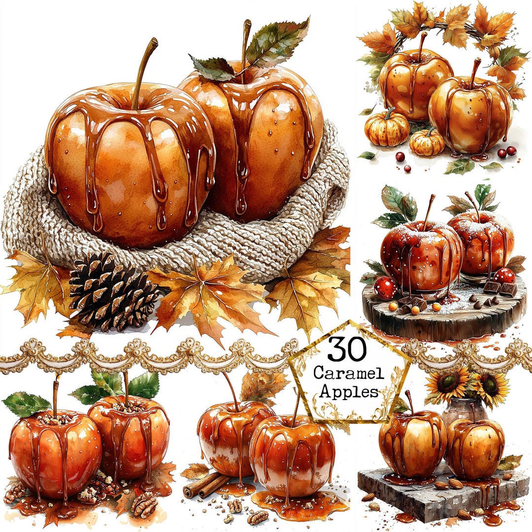 JPEG Watercolor Caramel Apples Clipart Bundle Watercolor Sweet Treat ...