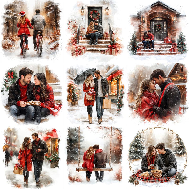 JPEG Watercolor Christmas Couple Clipart Bundle Christmas Clipart Love ...