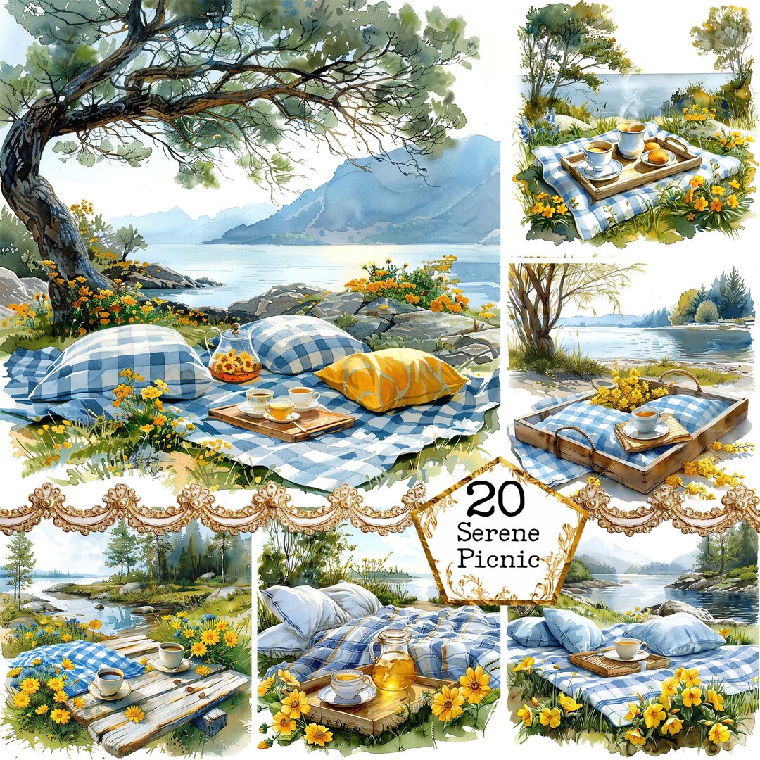 JPEG Watercolor Summer Picnic in the Forest Clipart Bundle JPEG ...