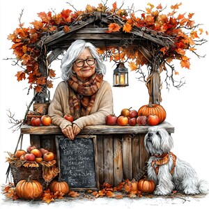 JPEG Cute Grandma Autumn Garden Clipart Bundle Grandma and Pumpkins ...