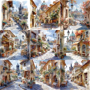 JPG Vintage Shabby Chic Prague Clipart JPEG Vintage Czech Republic Cafe ...